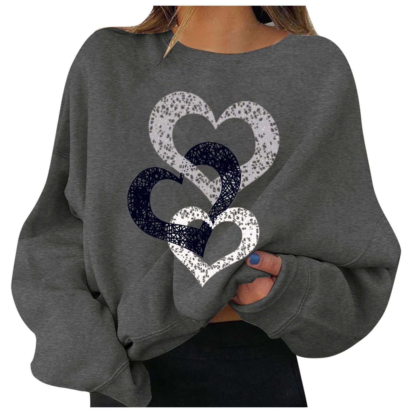 Women Valentine's Sweatshirt Love Heart Print Shirts Holi Print Crew ...