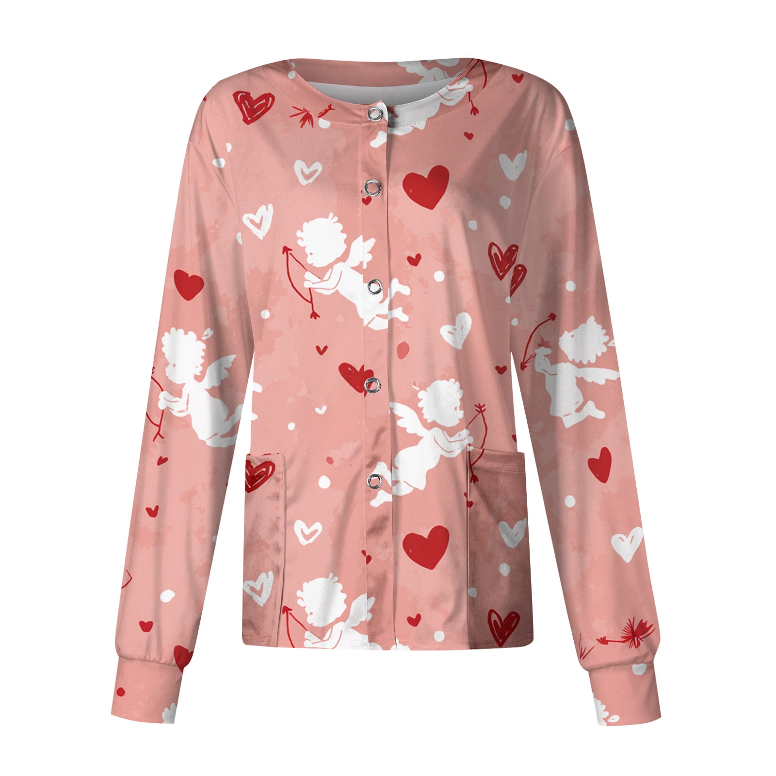 Women Valentines Day Scrub Jackets Plus Size Hoilday Button Snap Front ...