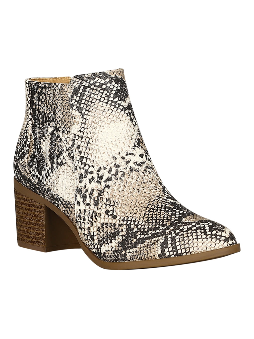 Women Vegan Snake Embossed Stacked Heel Booties 18339 - Walmart.com