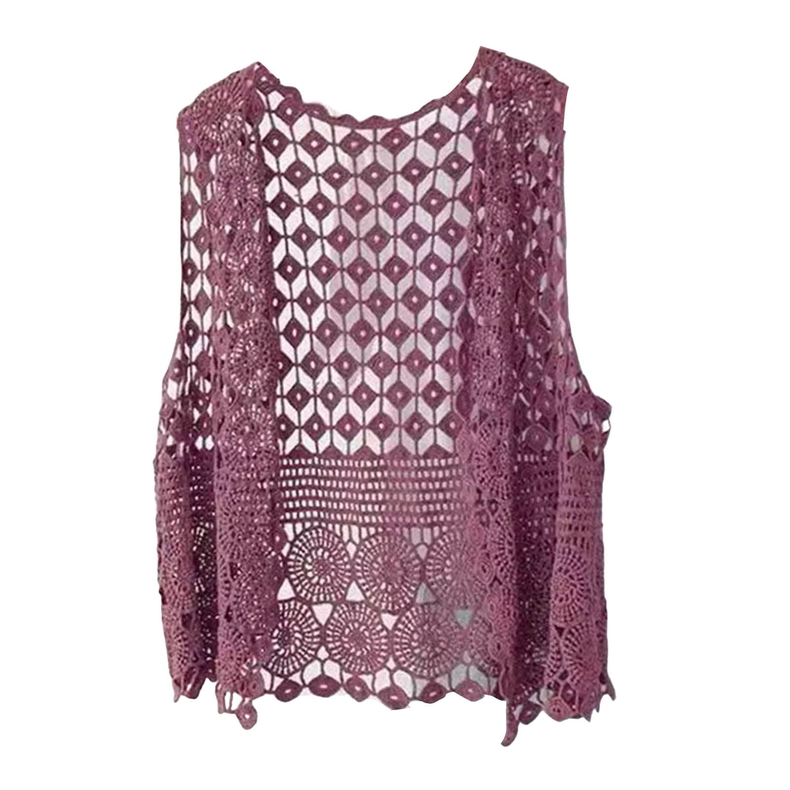 Women Vest Women's Sleeveless Knitted Hollow Vest Retro Crochet ...