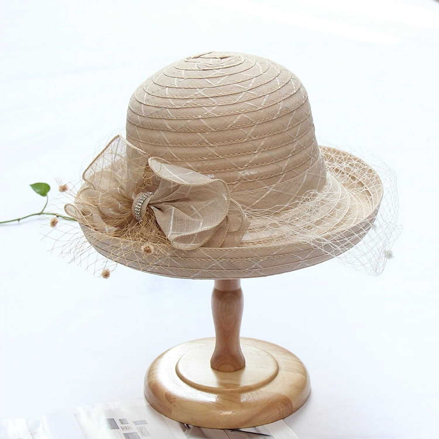 Women Vintage Bow Roll Brim Cloche Hat for Derby Day, Church, Wedding ...