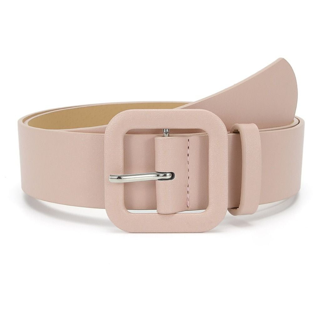 Women Vintage Candy Color Square Buckle Waistband Leather Belt Thin ...