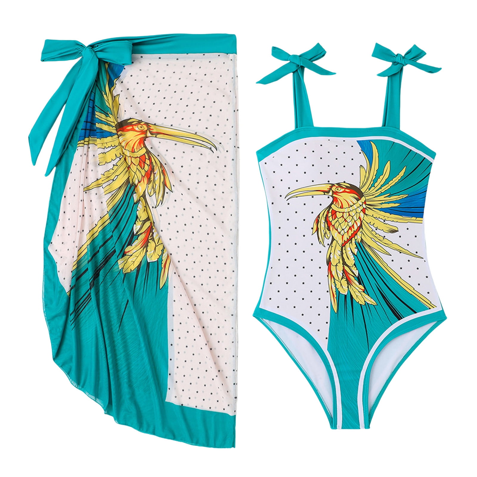 Women Vintage Colorblock Abstract Floral Print Swimwear Vintage Print Swimsuit Monokini Bikini 2