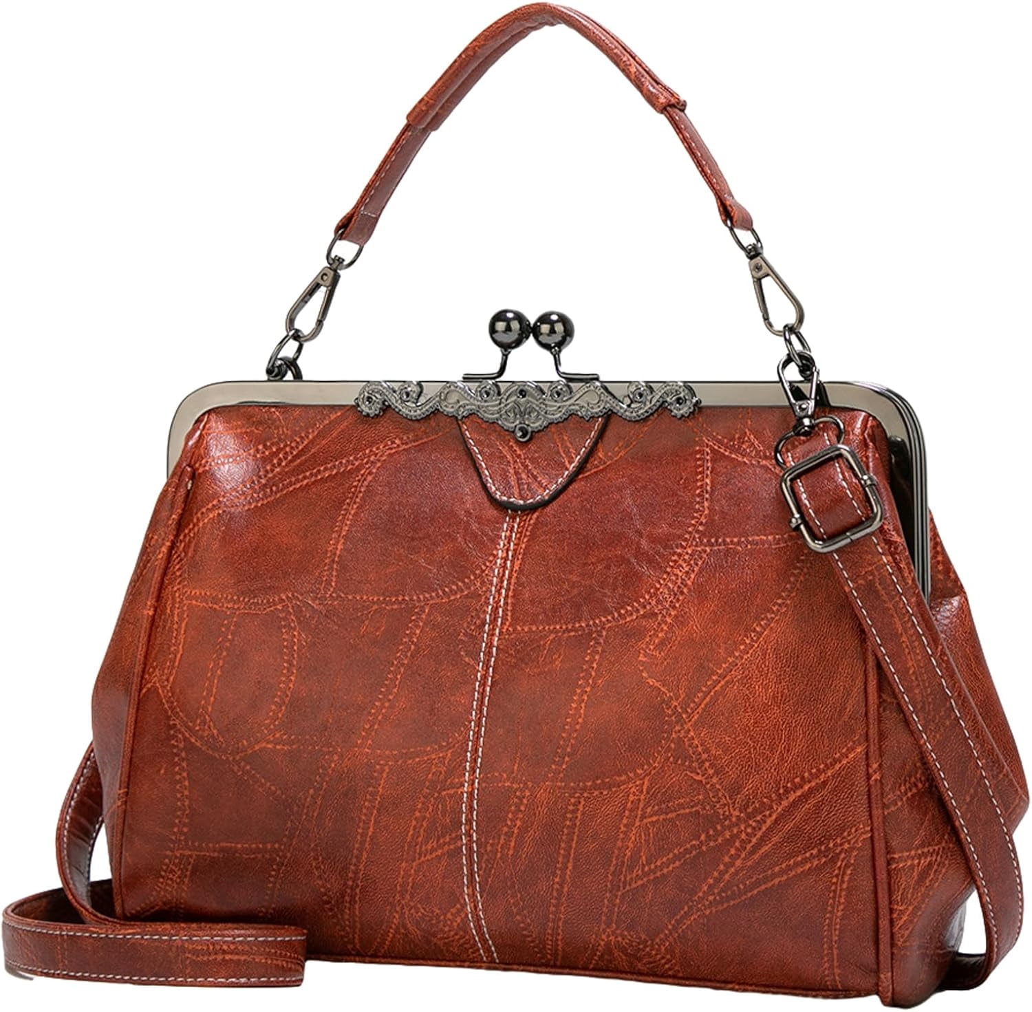 Women Vintage Crossbody Bag Top Handle Kiss Lock Handbag Retro Daily ...