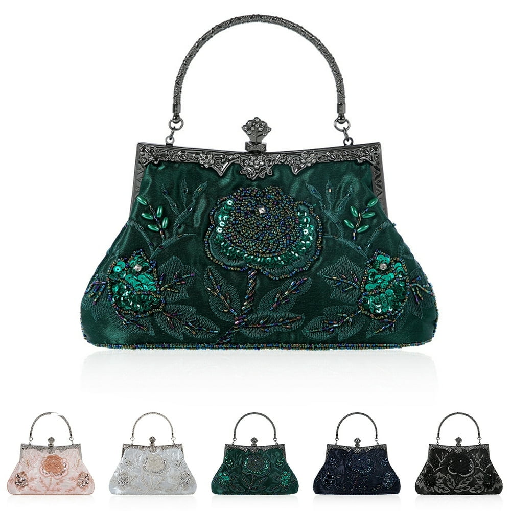 Women Vintage Style Clutch Beaded Roses Purse Sequined Evening Bag ...