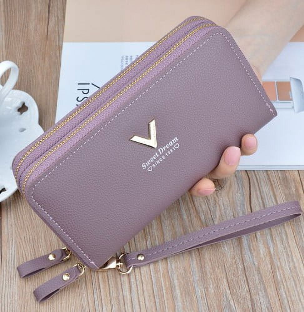 Isabomb Women's Solid Purple Leather Wallet, Wristlet Clutch with ...