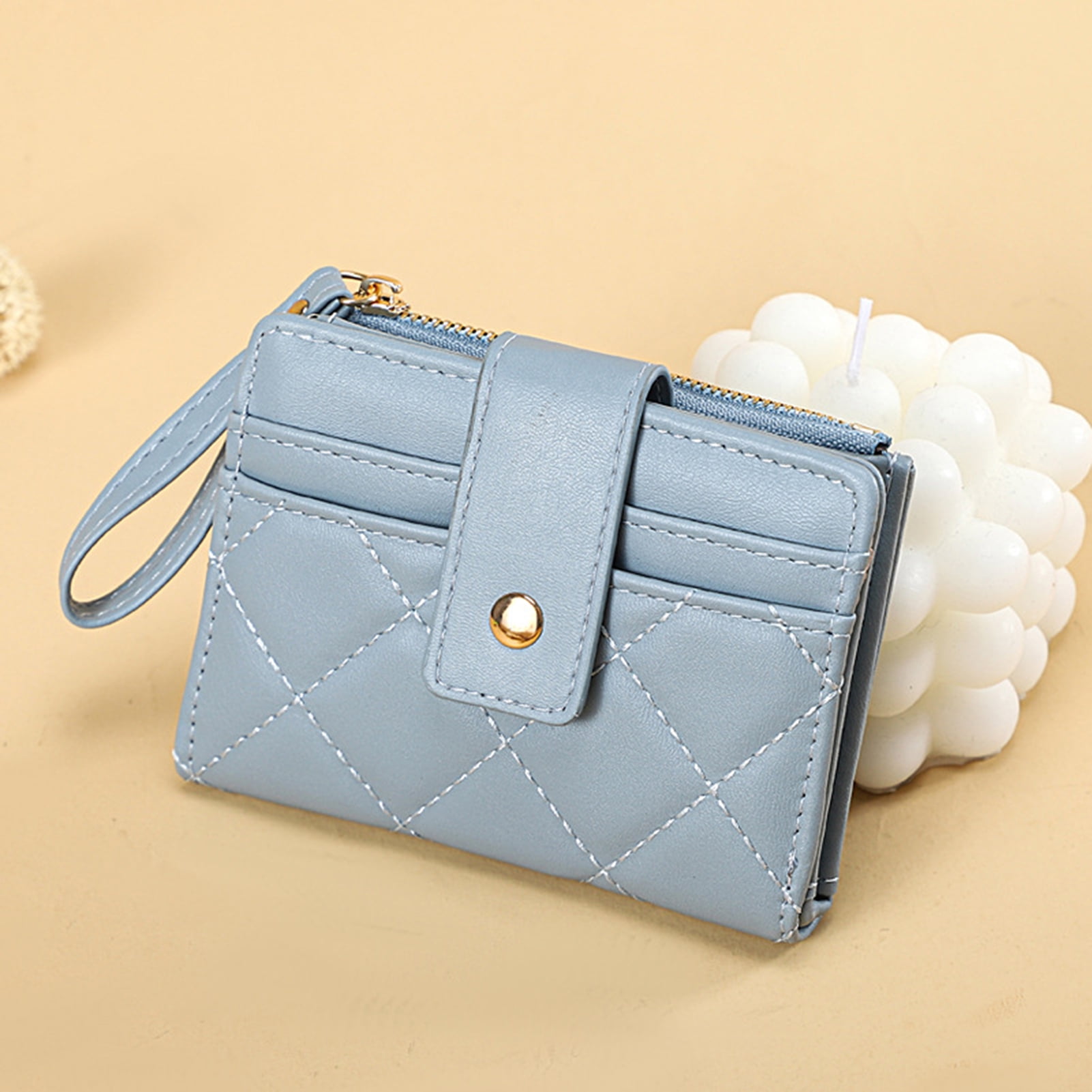 Women Wallet Wristlet Bi-fold Multi-slots Zipper Solid Color Credit ...