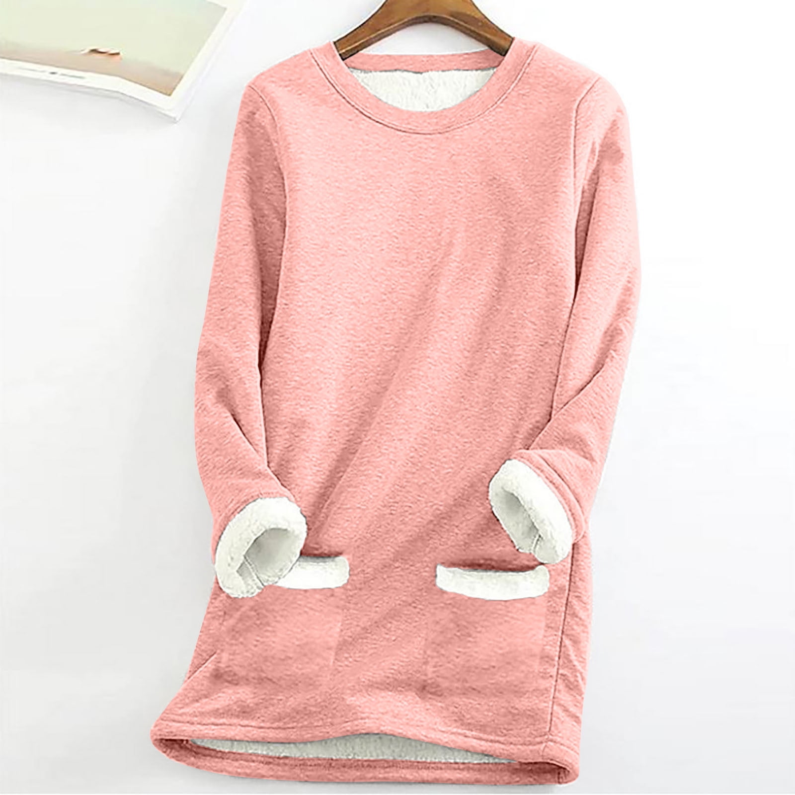 Women Warm Sherpa Lined Sweater Long Sleeve Thermal Tops Fleece ...