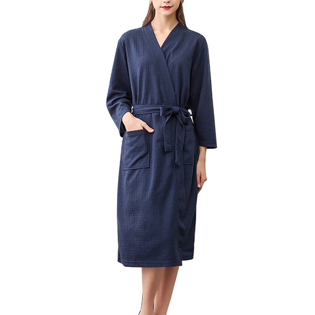 Women Water Absorption Bath Robe Solid Waffle Bathrobe Spa Home Dress ...