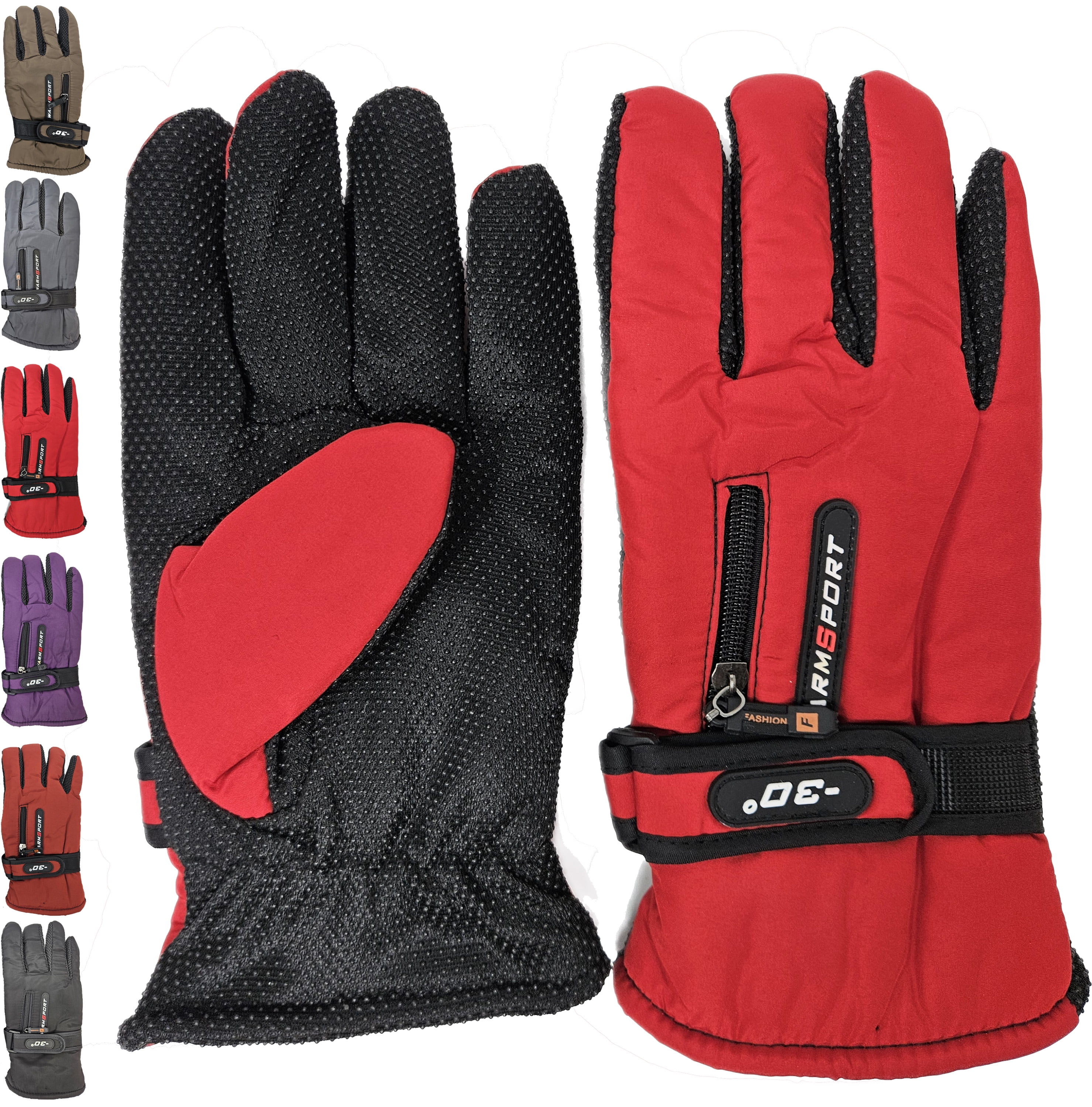 Women Waterproof Winter Ski Gloves w/ Zipper Pocket, Adjustable Strap ...