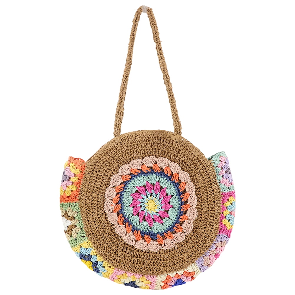 Women Weave Straw Bag Round Straw Woven Tote Bag Stylish Handbag (Light ...