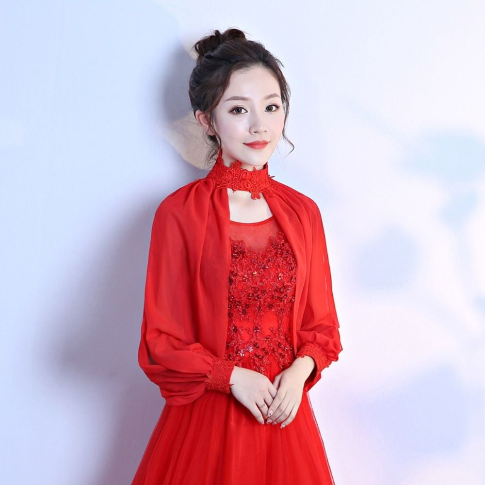 Women Wedding Accessories Wedding Cloak Soft Cape Long Sleeve Chiffon ...