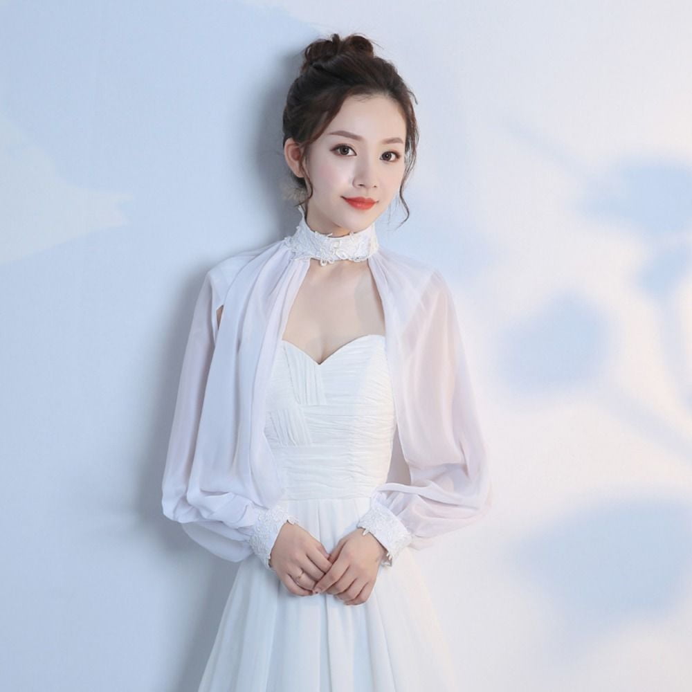 Women Wedding Accessories Wedding Cloak Soft Cape Long Sleeve Chiffon ...