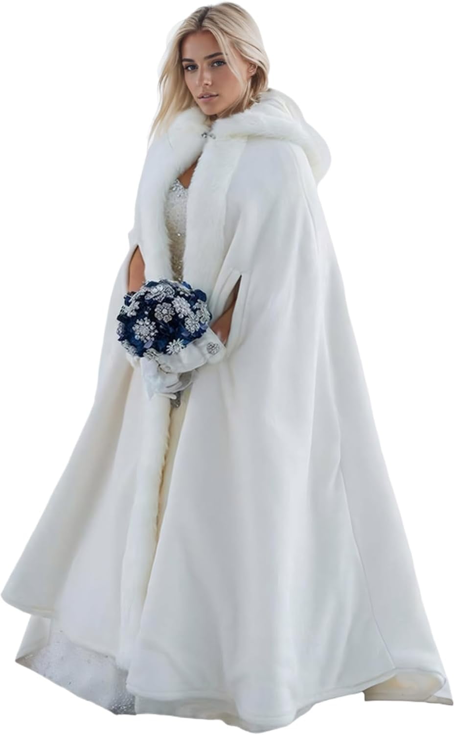 Women Wedding Cloak Shawl:Wedding Cape,Faux Fur Coat Hooded Cloak,White ...