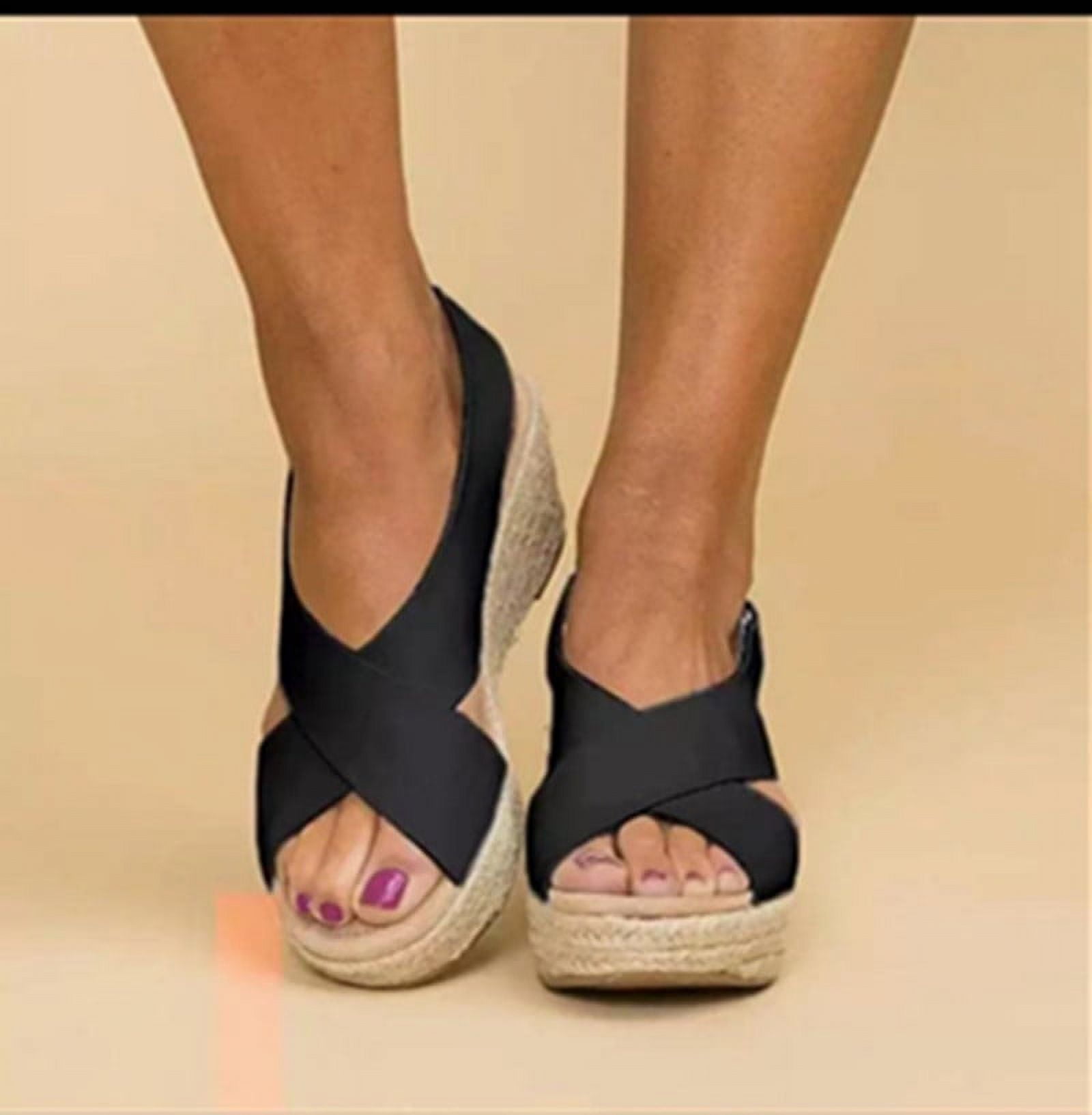 Women Wedge Platform Sandals Espadrille Slingback Ankle Buckle Peep Toe
