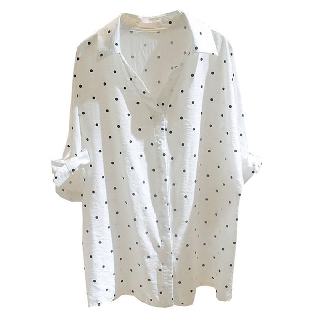 Women White Point Shirts, Spring Autumn Middle Sleeved Casual Cotton ...