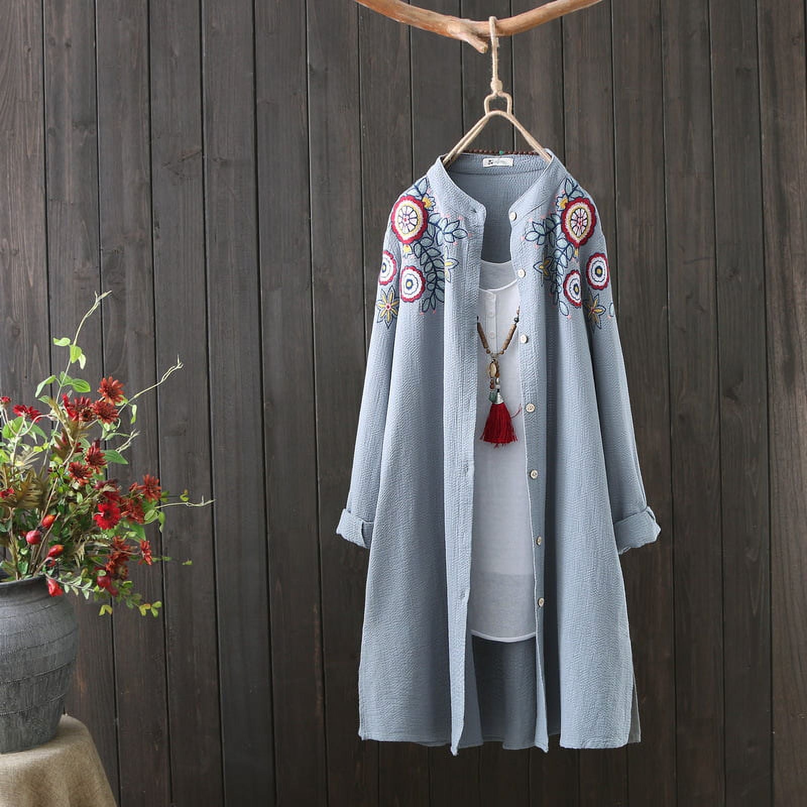 Women White Shirt 100% Cotton Embroidery Long Sleeve Button Up Blouse ...