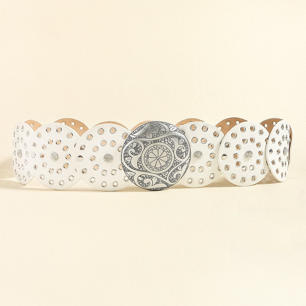 Women Wide Boho Disc Leather Belt Vintage Western Chunky Oval Concho ...