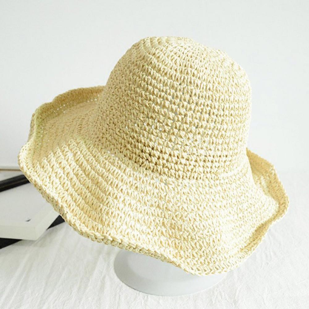 Women Wide Brim Floppy Sun Hat Foldable Summer Straw Hat Bucket Beach ...