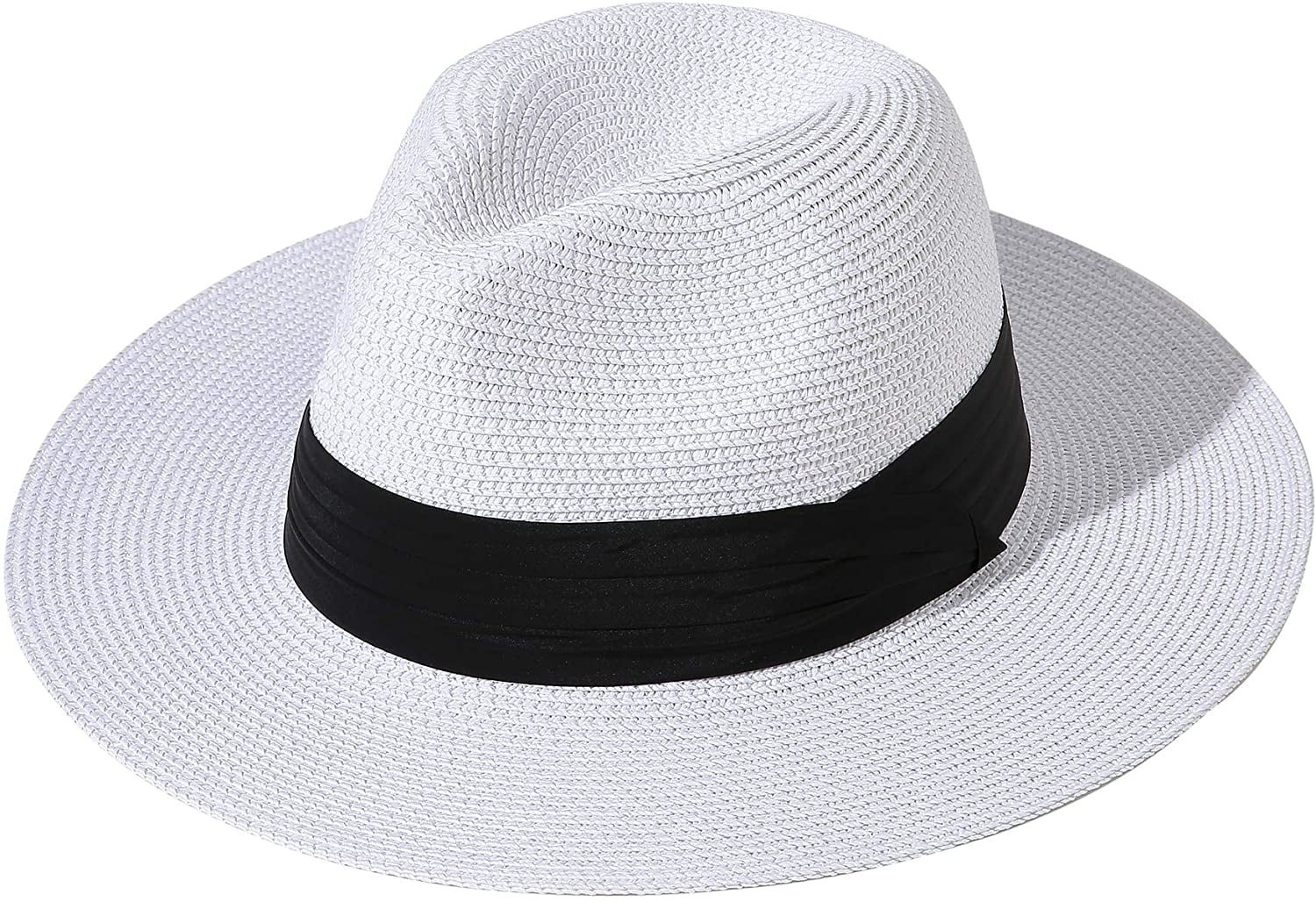 Women Wide Brim Straw Panama Roll Up Hat Fedora Beach Sun Hat Upf50