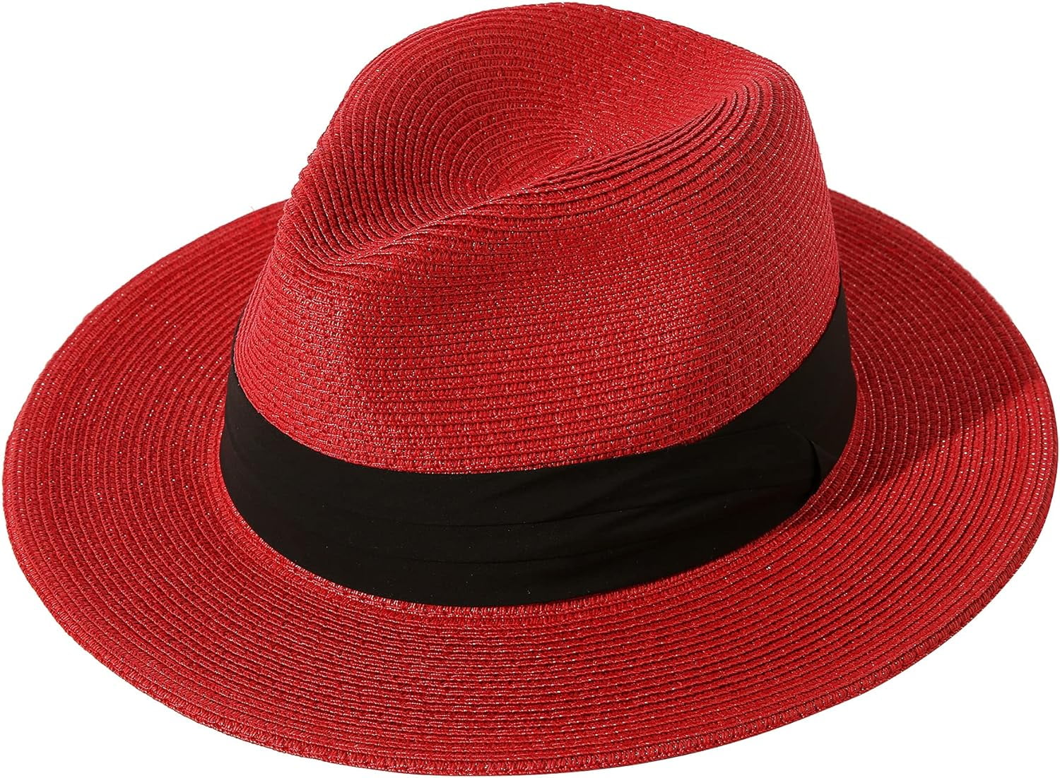 Women Wide Brim Straw Panama Roll up Hat Fedora Summer Beach Sun Hat ...