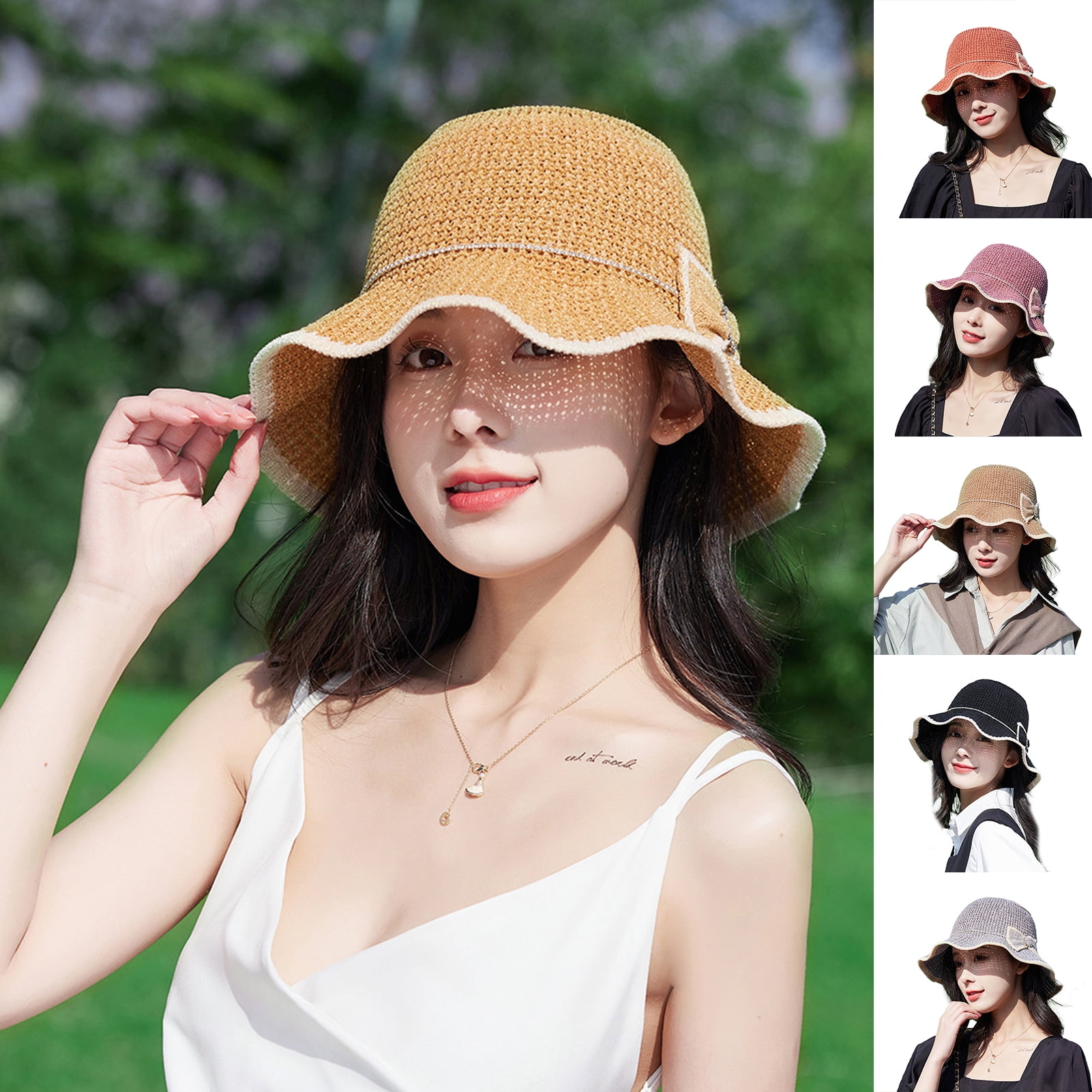 Women Wide Brim Sun Hat Foldable Summer Hat Bucket Beach Hats - Walmart.com