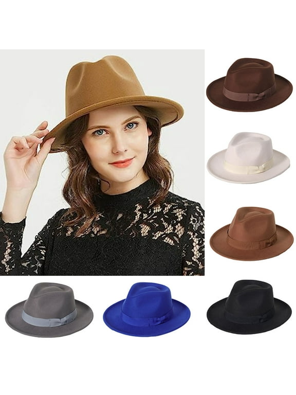 Keevoom Fedora Hats for Men Women Vintage Wide Brim Felt Panama Hats ...