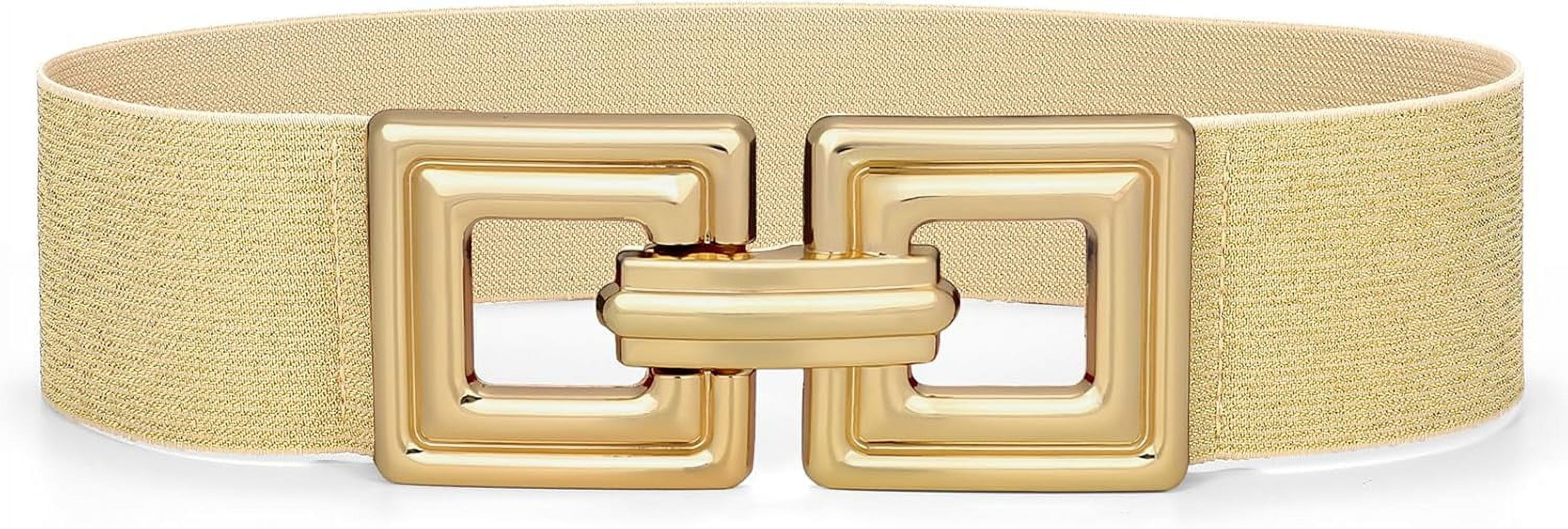 Women Wide Elastic Waist Belt Fashion Hollow Out Square Gold Buckle ...