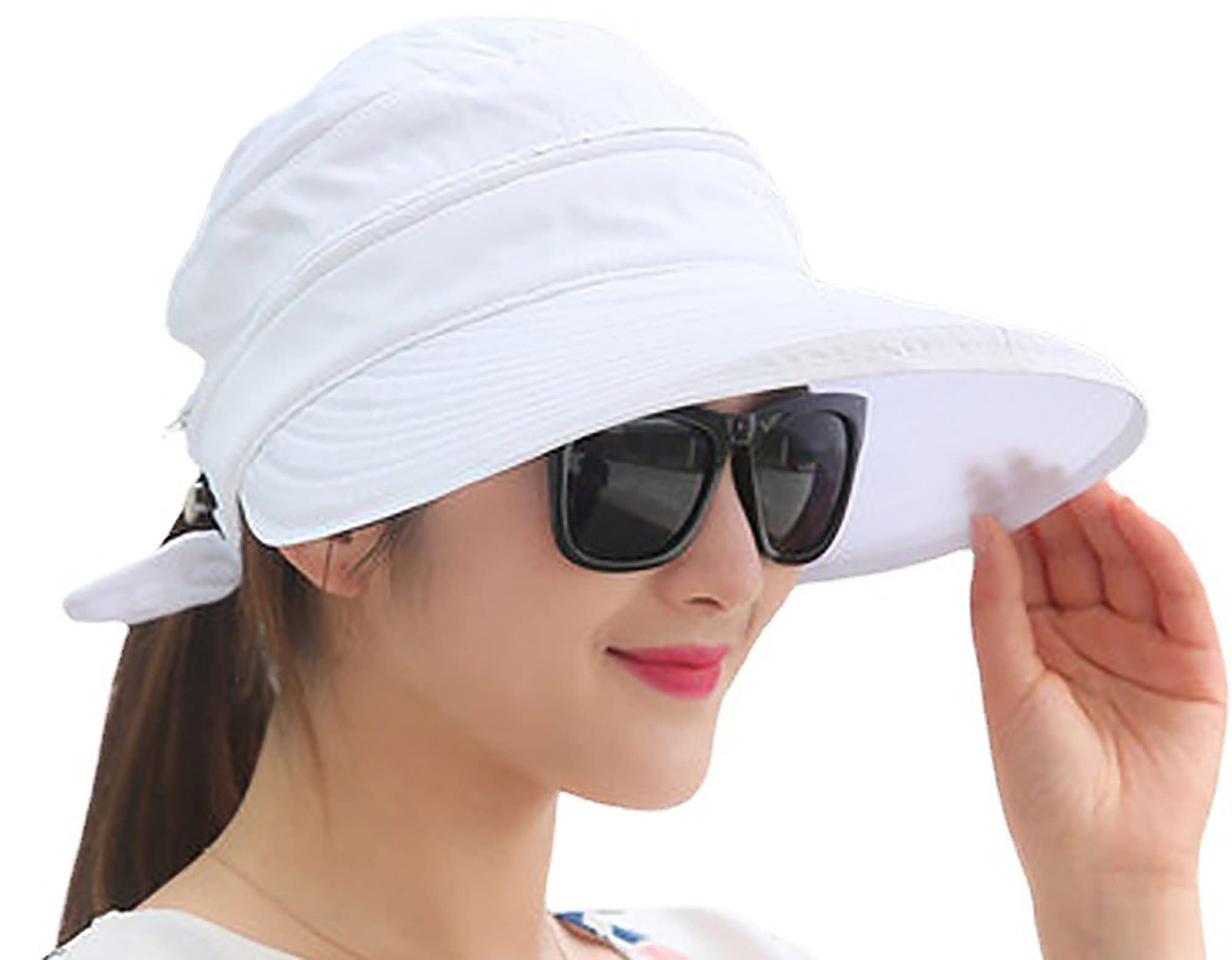 Women Wide Large Brim Sun Hat 2 in 1 Zip-Off Summer UV Protection Sun ...