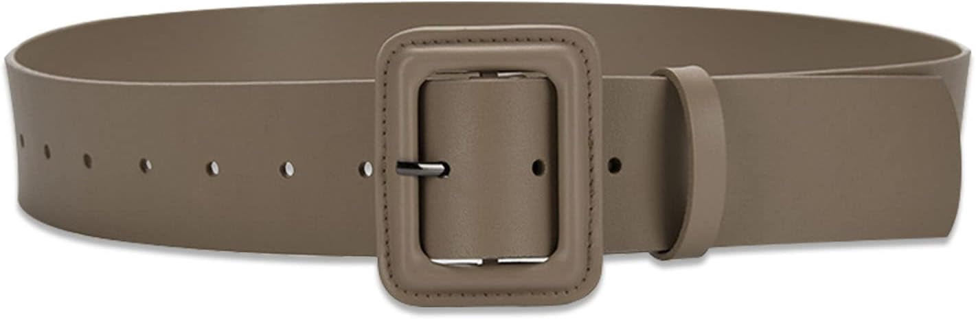 Women Wide Leather Belt Classic Solid Color Large Square Buckle Retro ...