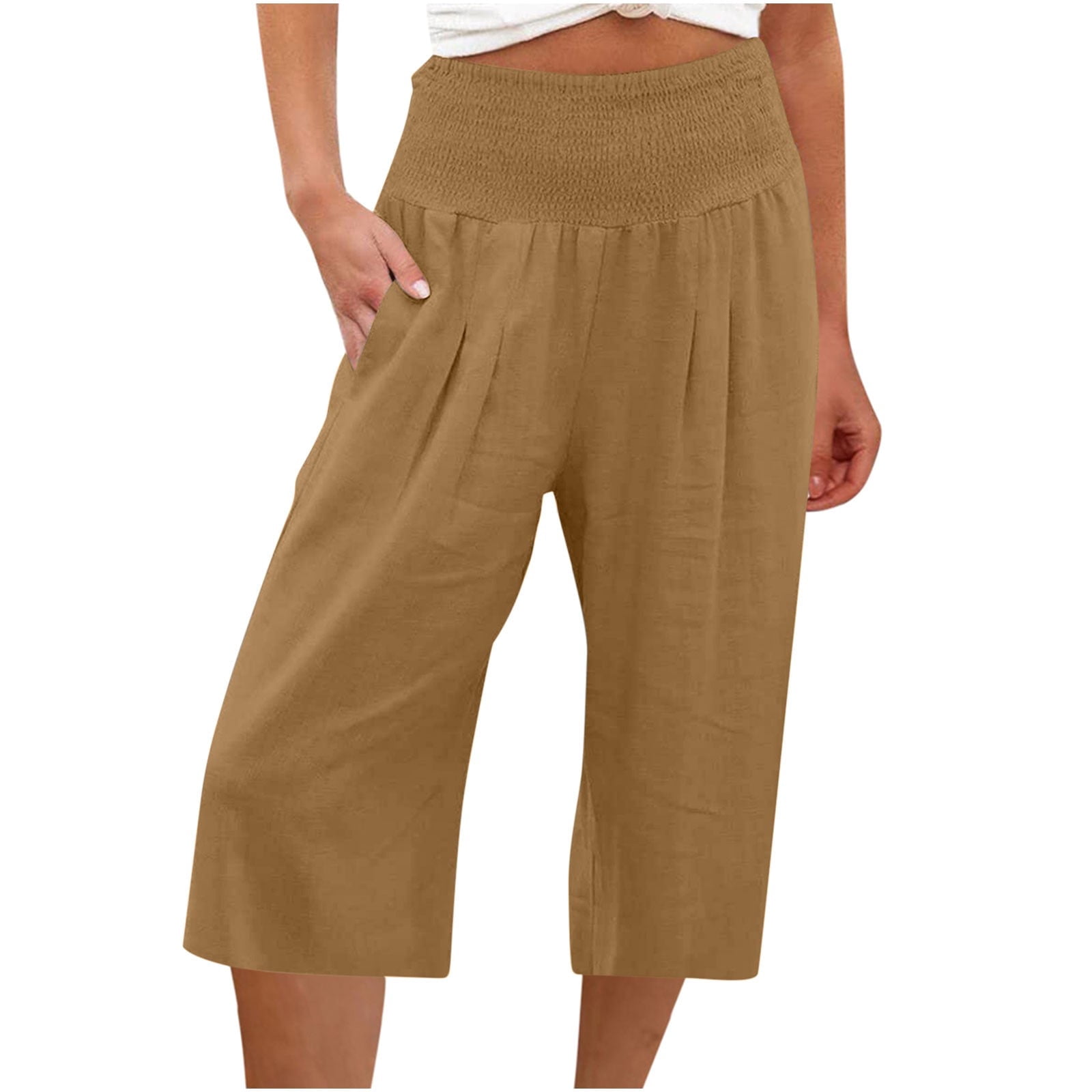 Women Wide Leg Capris New Women's Loose Wide Leg Pants High Waist ...