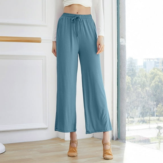 Women Wide Leg Lounge Pants Blue Pants Elastic Waist Drawstring Beach ...
