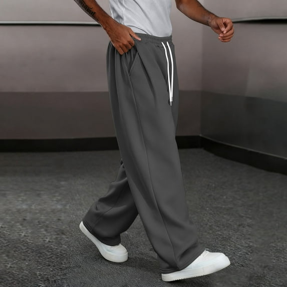 Women Wide Leg Sweatpants Drawstring Straight Pants Elastic Waist ...