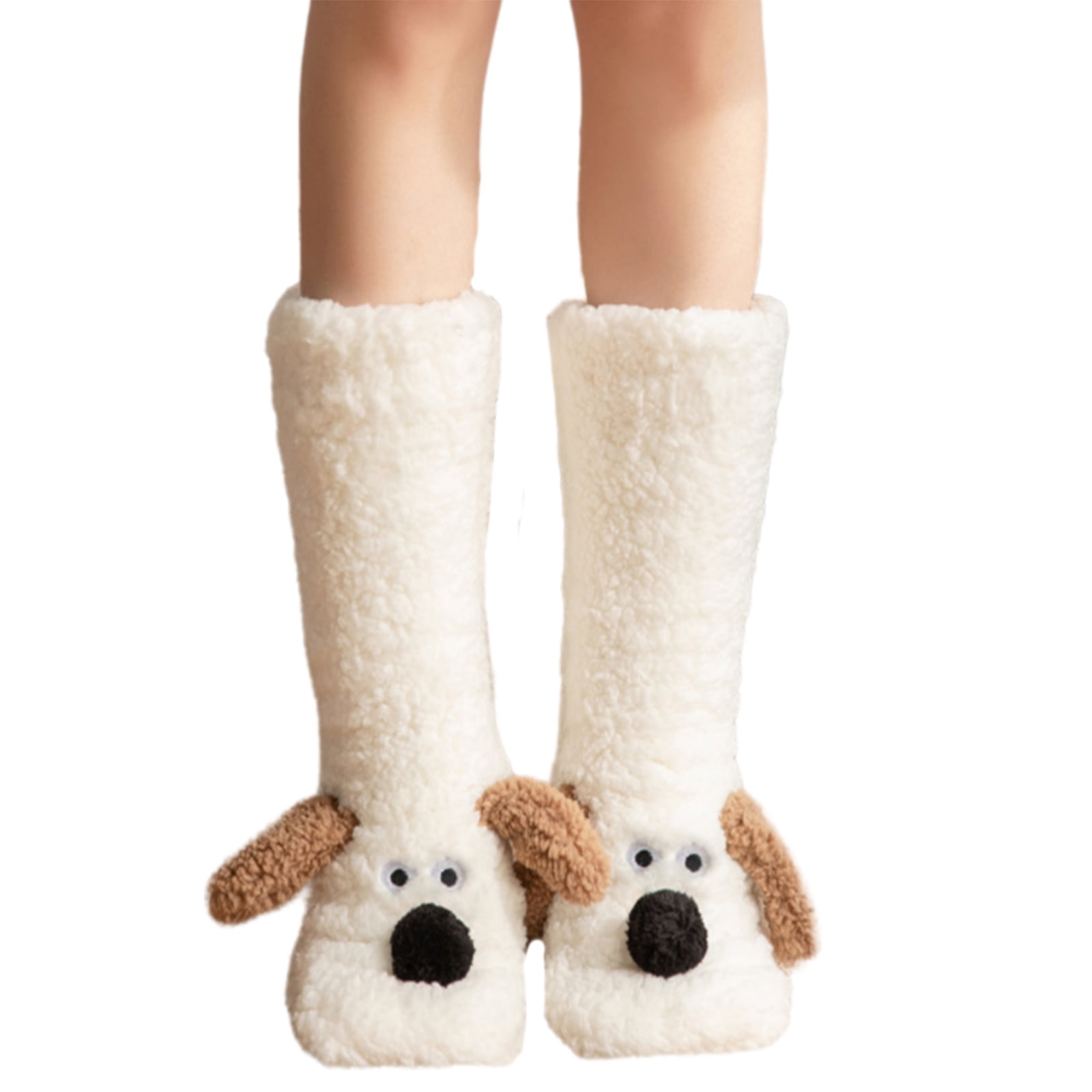 Women Winter 3D Puppy Dog Ear Fuzzy Slipper Socks Nonslip Warm Socks ...