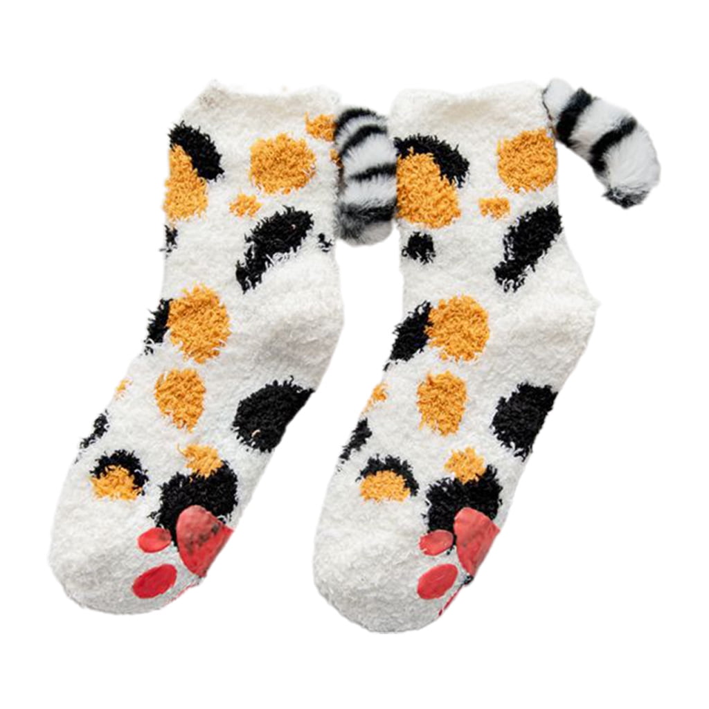 Women Winter Cute for Cat Paw Fuzzy Slipper Socks with Grippers 3D ...
