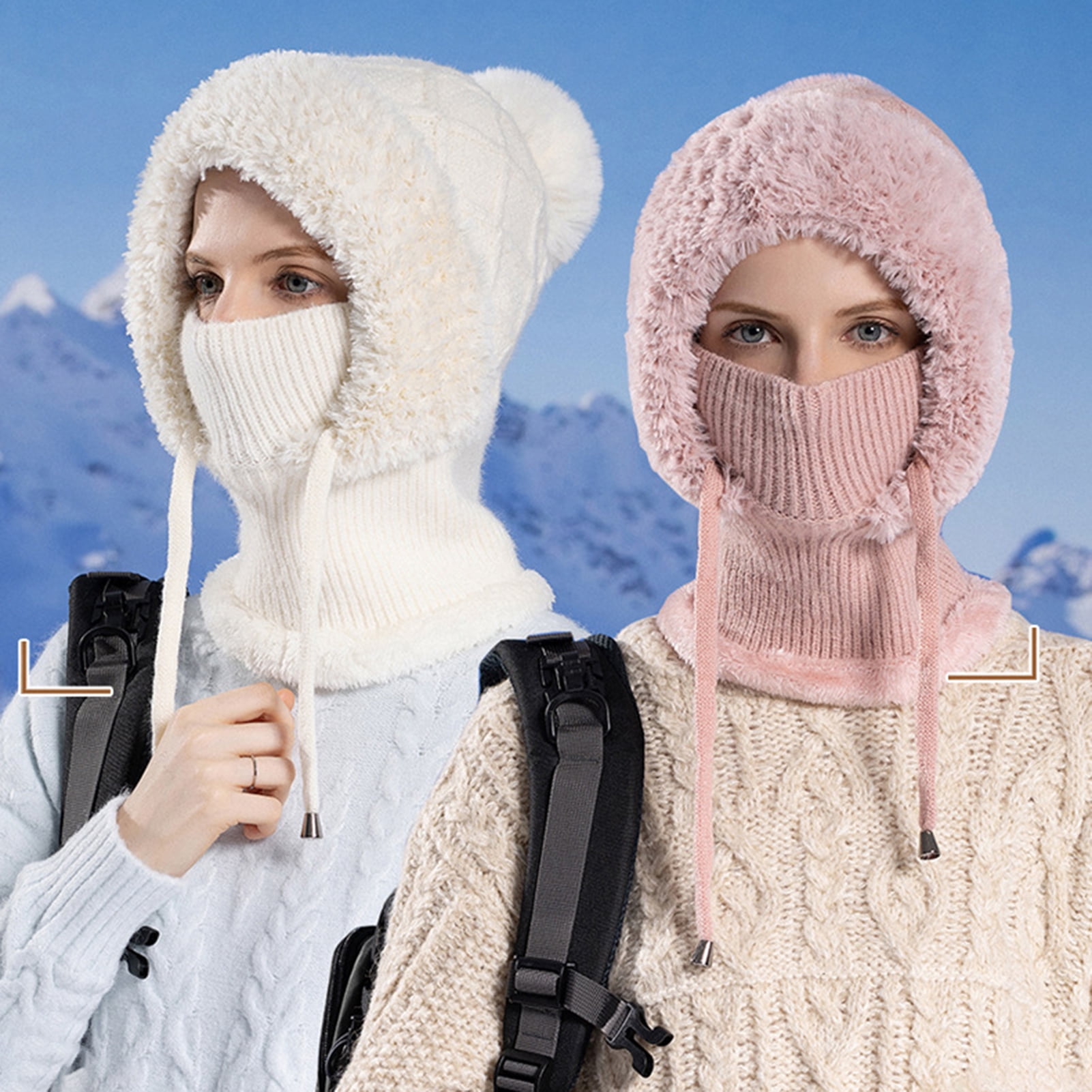 Women Winter Cycling Balaclava Hat with Integrated Scarf Thick Warm ...