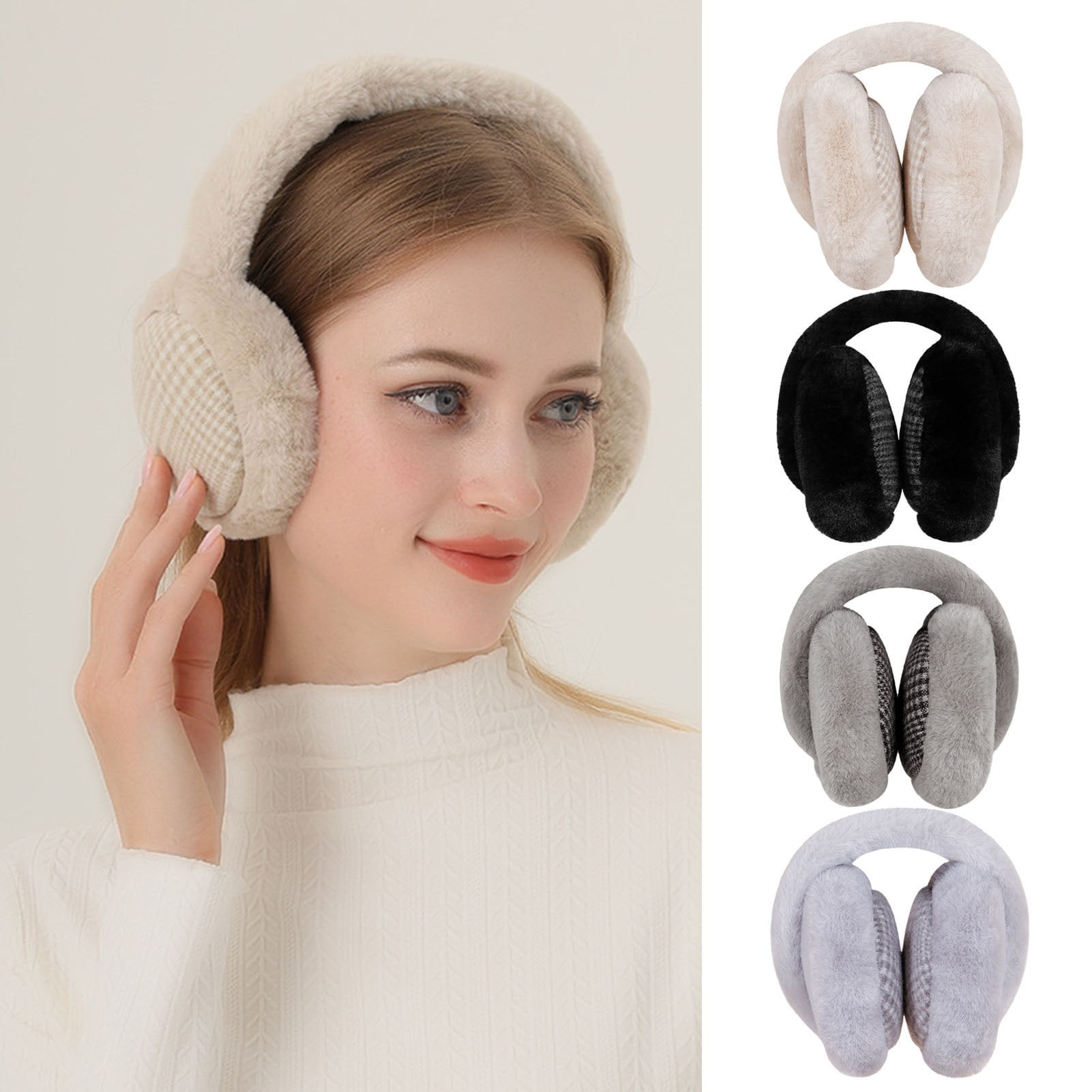 Women Winter Ear Muffs, Folding Warm Earmuffs Girls Plush Ear Warmers, Outdoor Cold Resistant ...
