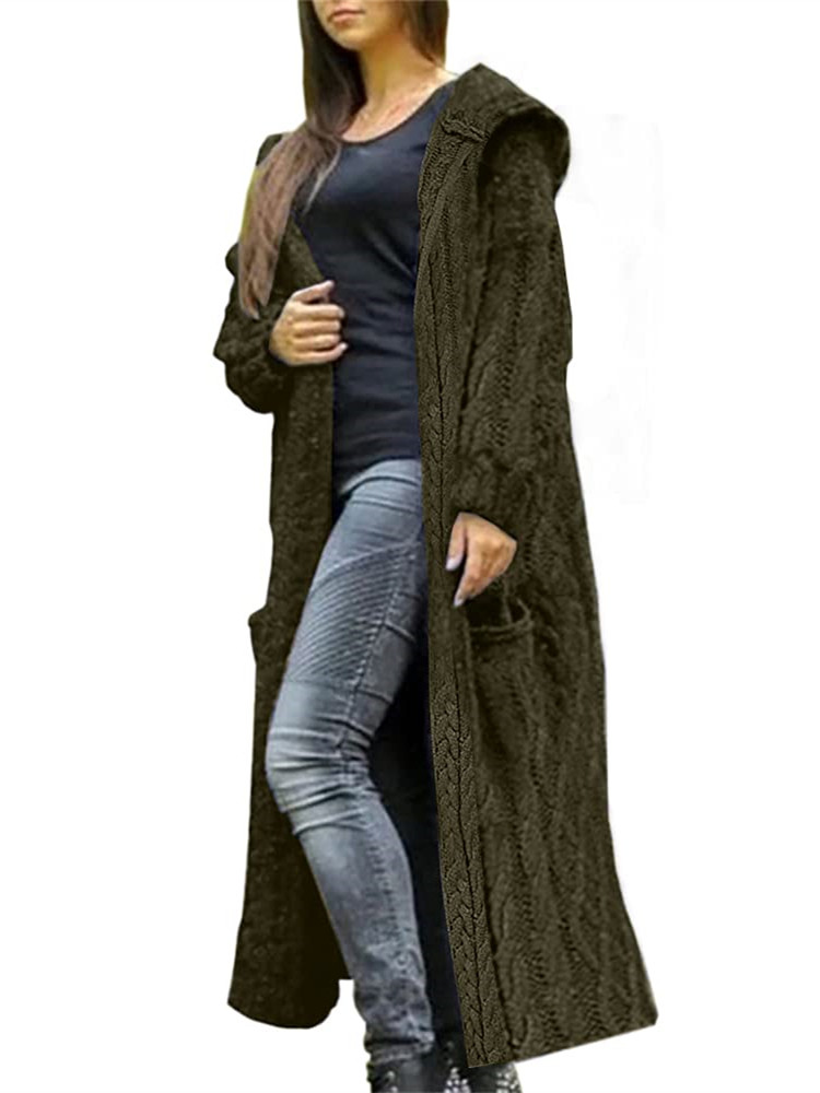 Women Winter Fashion Long Sleeve Solid Color Knitted Hooded Sweater ...