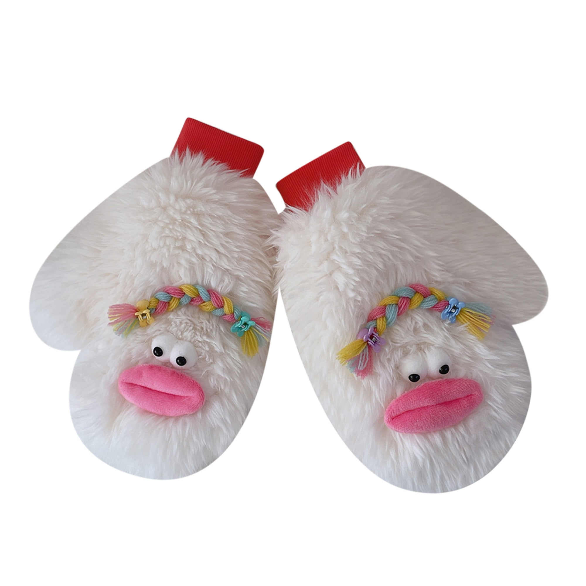 Women Winter Faux Fur Sausage Mouth Funny Braid Fluffy Fuzzy Mittens ...