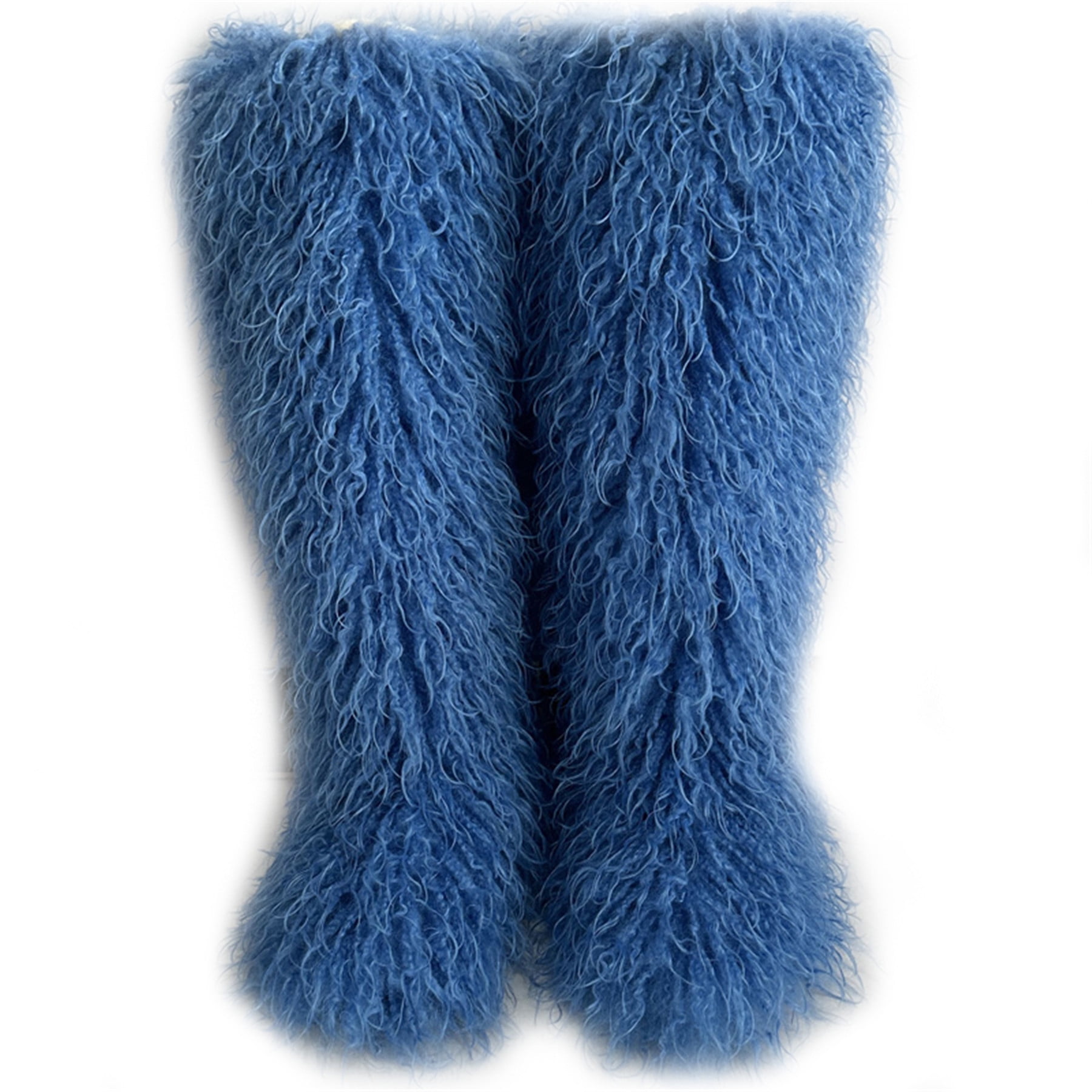 Women Winter Faux Mongolian Fur Knee High Snow Boots Fluffy Warm Long ...
