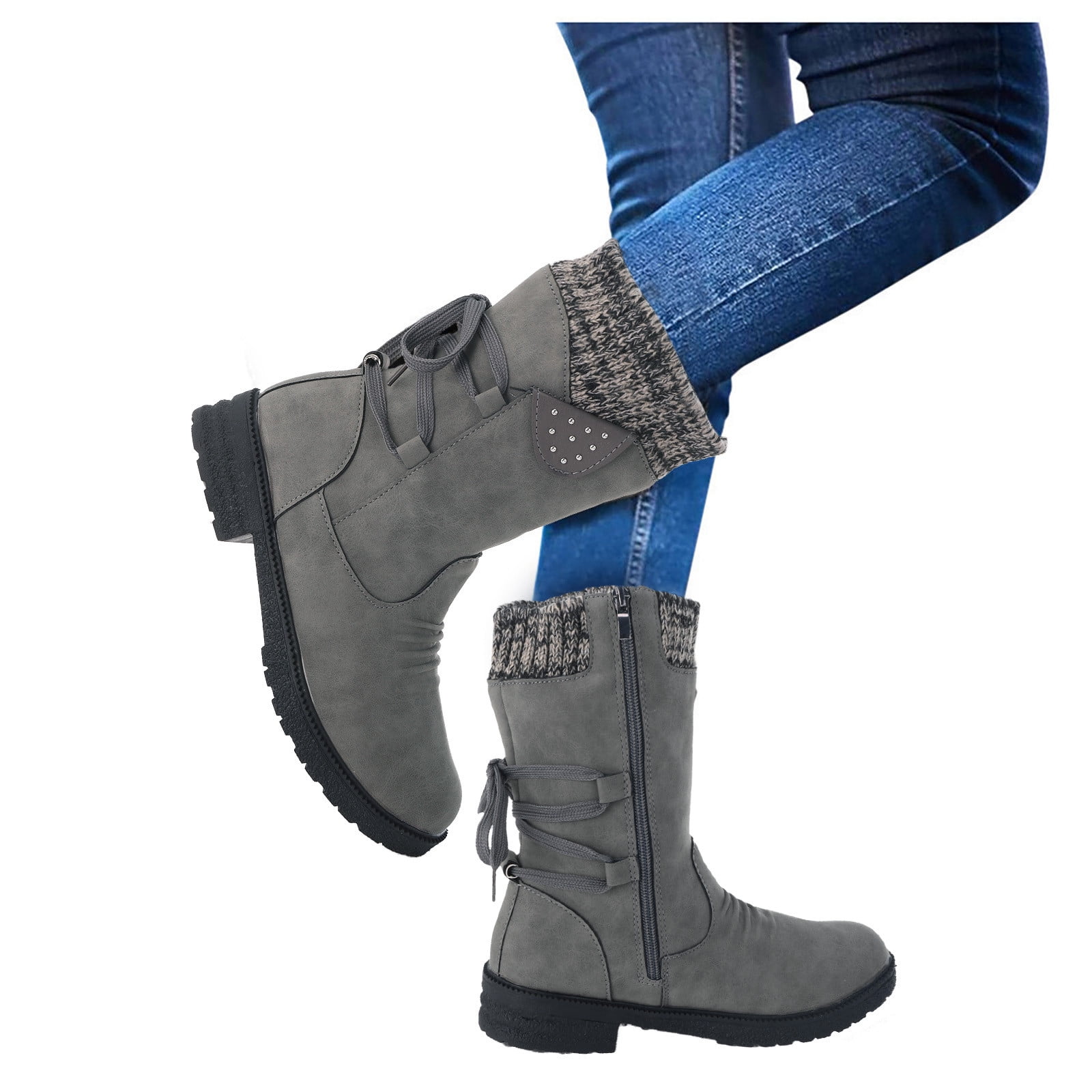 Women Winter Flat Water-Repellent Velvet Warm Short-Tube Snow Boots ...