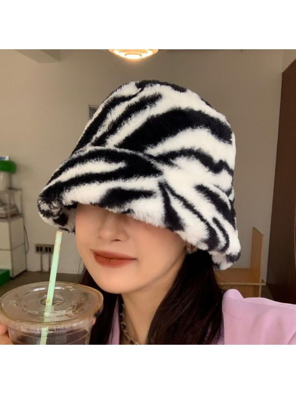 Women Winter Fluffy Plush Bucket Hat Ladies Warm Faux Fur Fisherman Cap ...