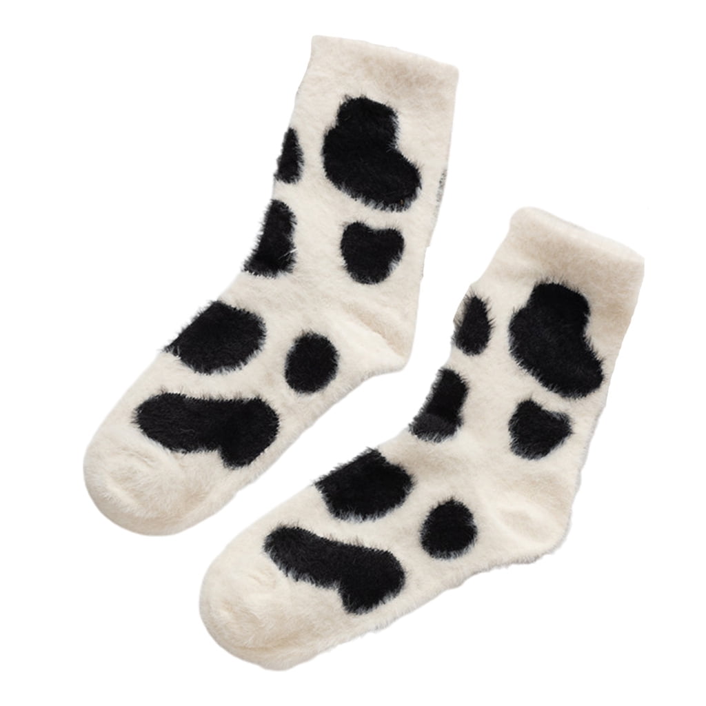 Women Winter Fuzzy Plush Slipper Socks Cute Cartoon Cow for Cat Animal ...