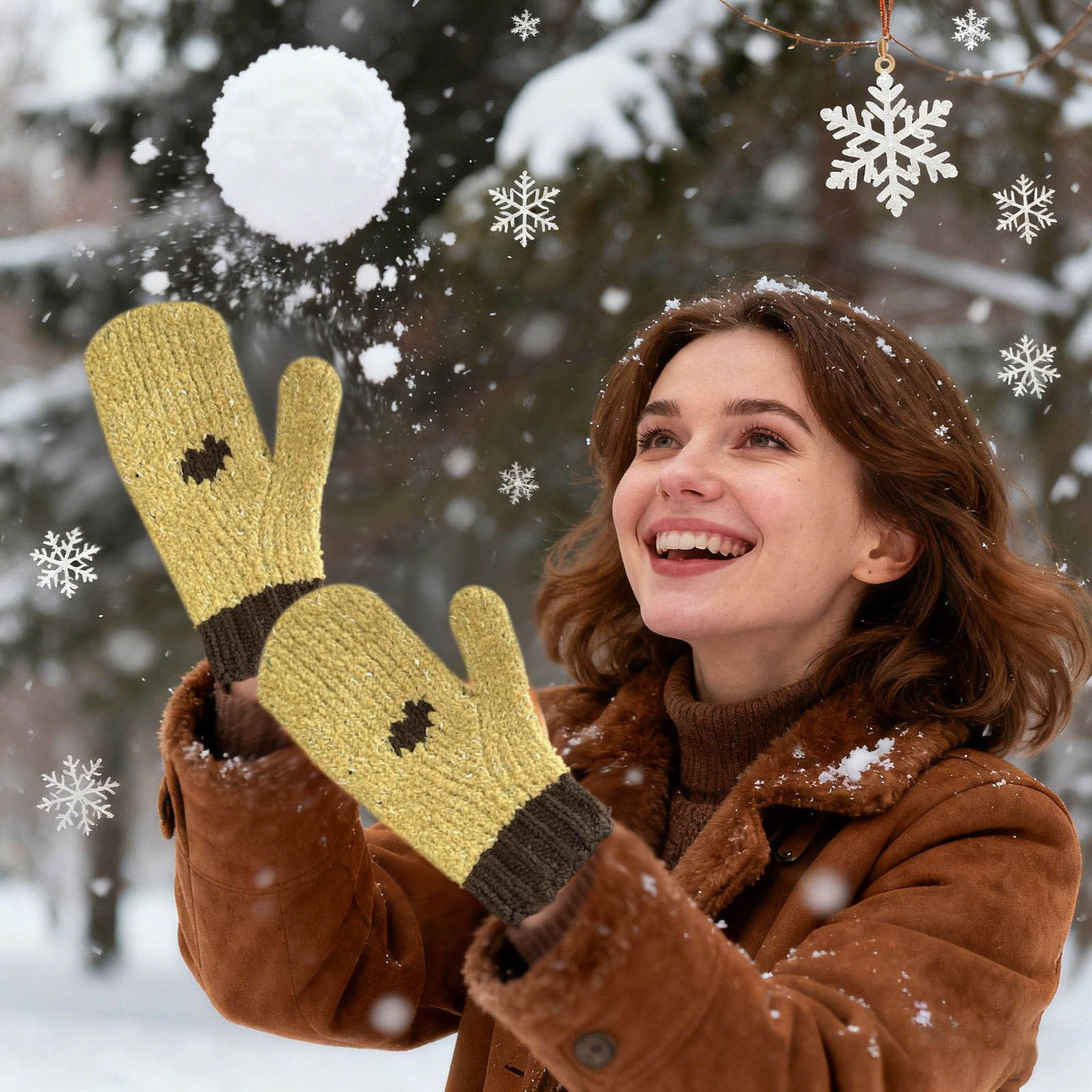 Women Winter Gloves Heart Design Knit Touchscreen Mittens - Warm Winter ...