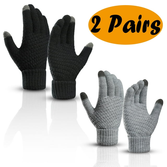 Lined Touchscreen Winter Gloves for Women & Men - Warm Knit, Stretchy, 2 Pairs - Walmart.com