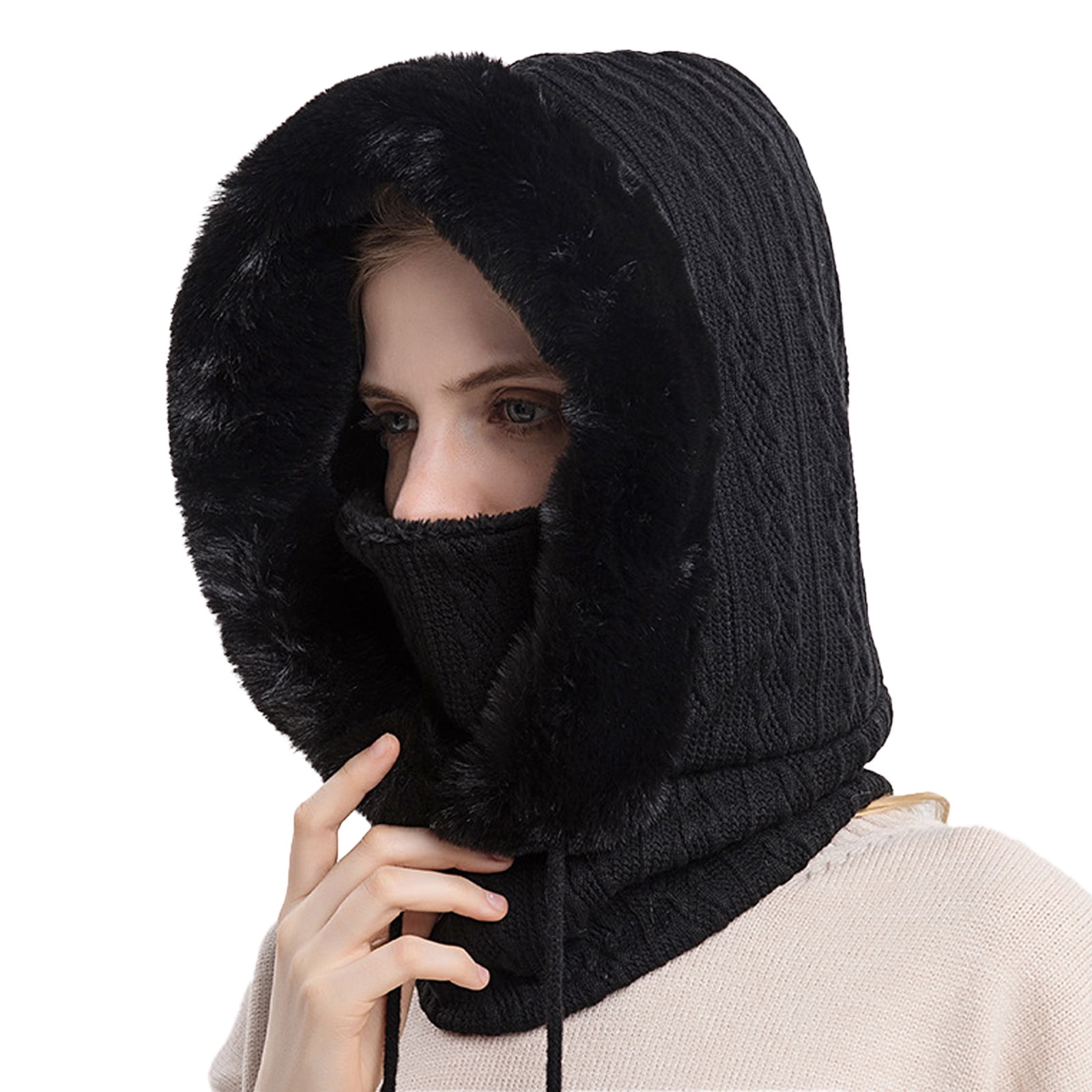 Women Winter Hats Lined Knit Set Neck Circle Scarf Ski Snow Hat Cap ...