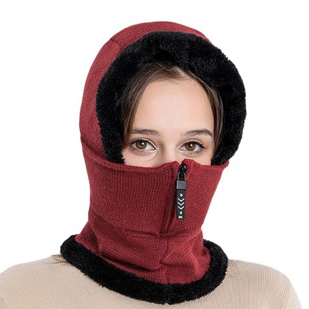 Women Winter Hood Neck Warmer Fleece Lined Balaclava Windproof Warm ...