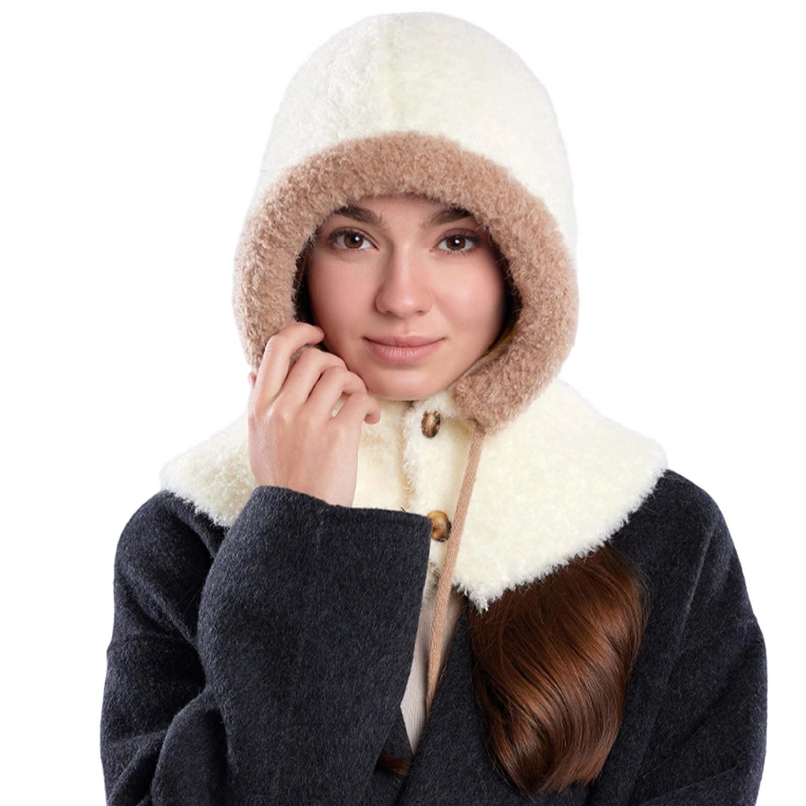 Women Winter Hooded Scarf Hat Warm Balaclava One Piece Slouchy Hoodie ...