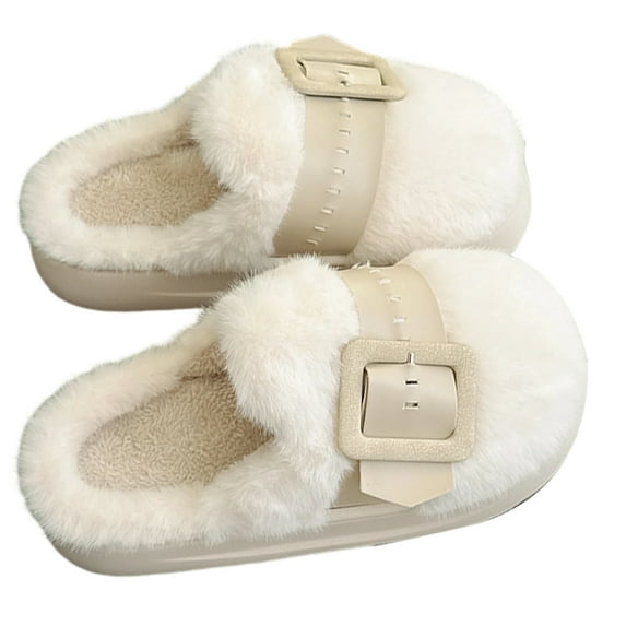 Women Winter House Slippers Plush Lining Slippers with Leather Buckle ...