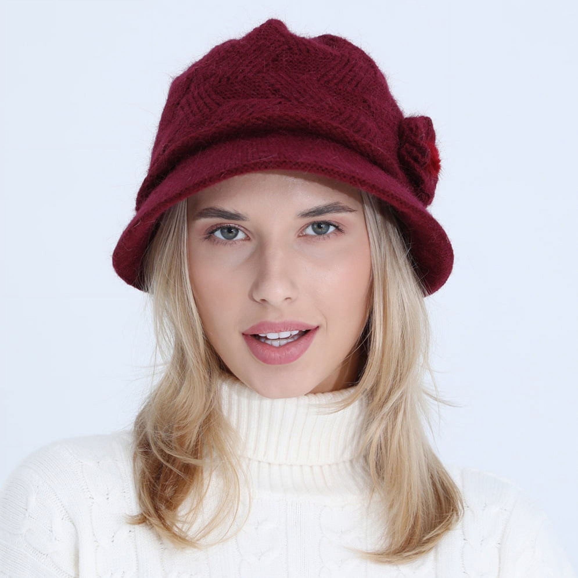 Women Winter Knit 1920s Vintage Bucket Bowler Hat, Round Brim Warm Hat ...